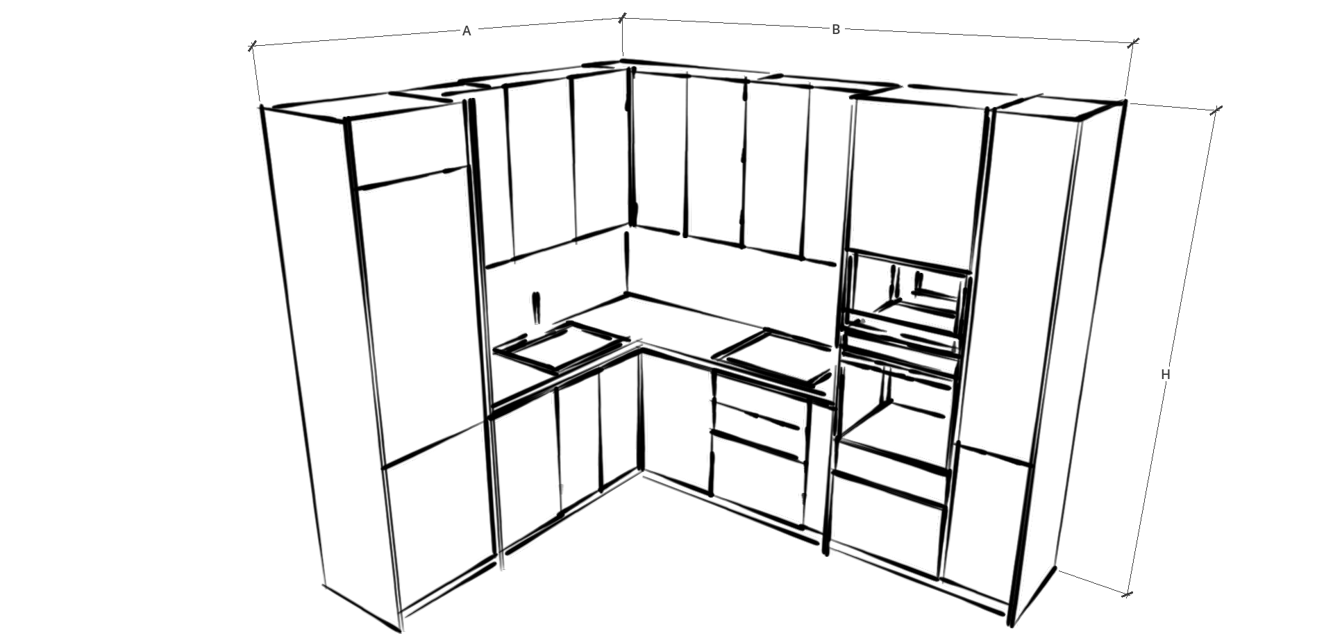 G obrazna kuhnia s kolonni shkafove s razmeri – Мебели С Дизайн